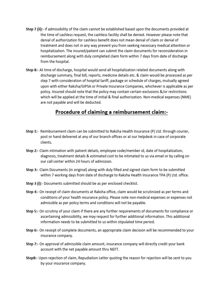 Cashless Reimbursement Procedure 2 | Download Free PDF | Reimbursement ...