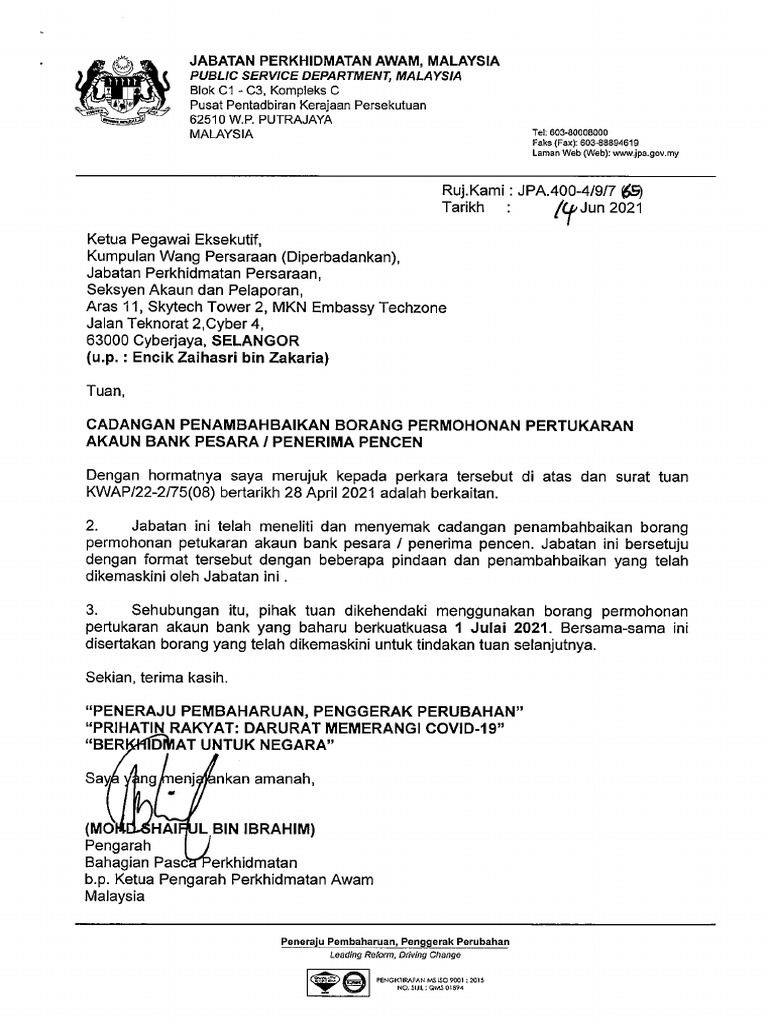 Surat Pertukaran Borang Pertukaran Akaun Bank | PDF