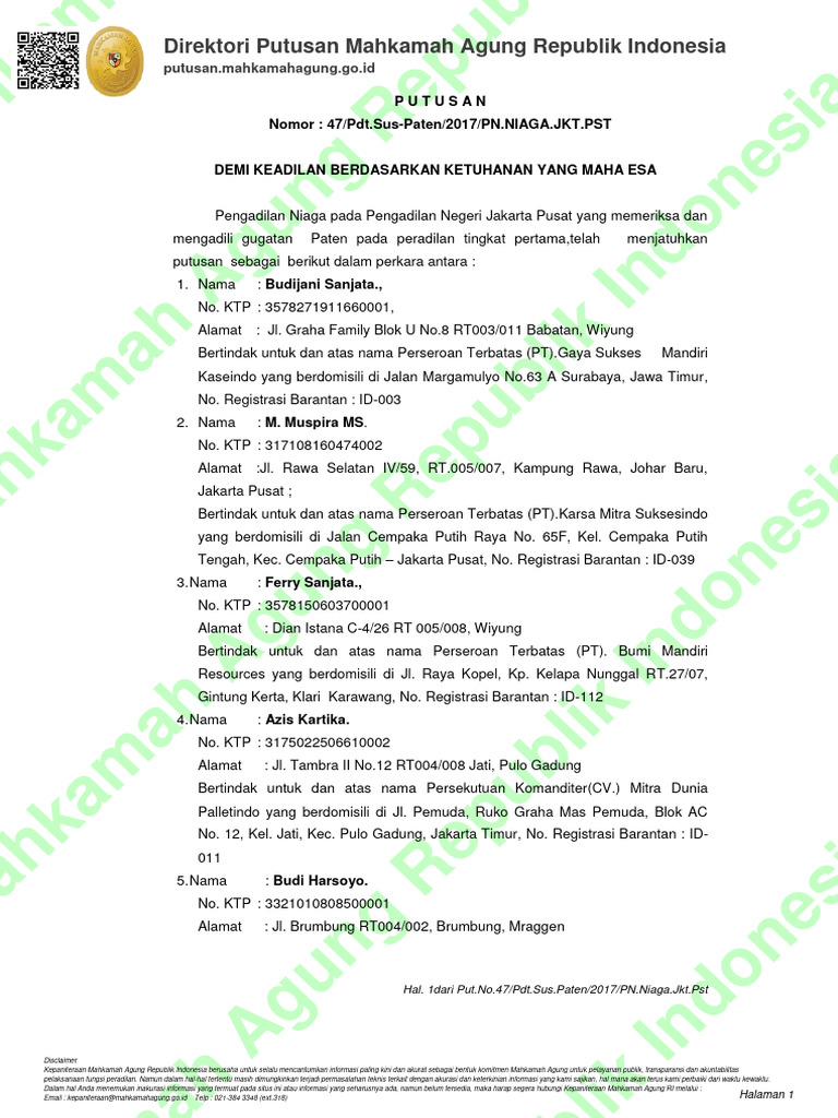 Putusan Paten Mahkamah Agung 2017 | PDF