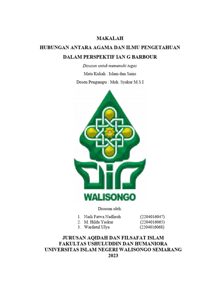 Makalah Sains Dan Agama Menurut Ian G Barbour | PDF