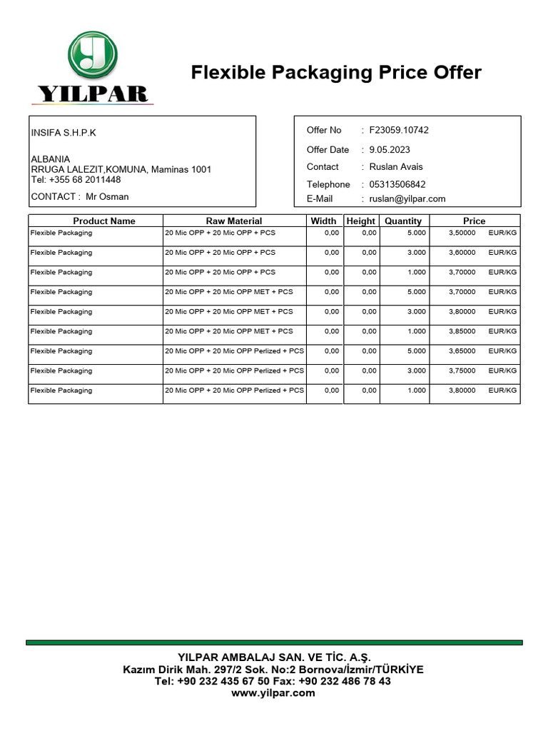 Insifa Cold Seal Price Offer 09.05.2023 | PDF | Business Process