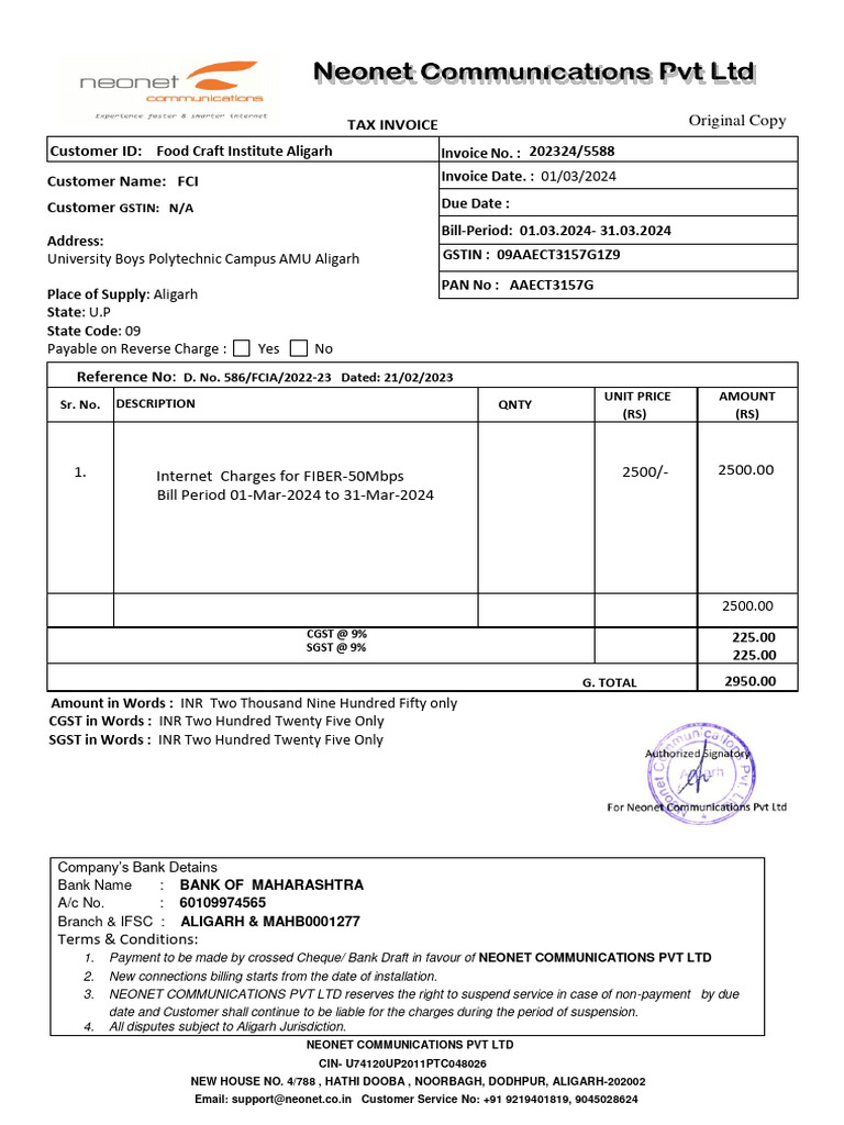 FCI Mar-2024 Bill | PDF | Invoice | Payments