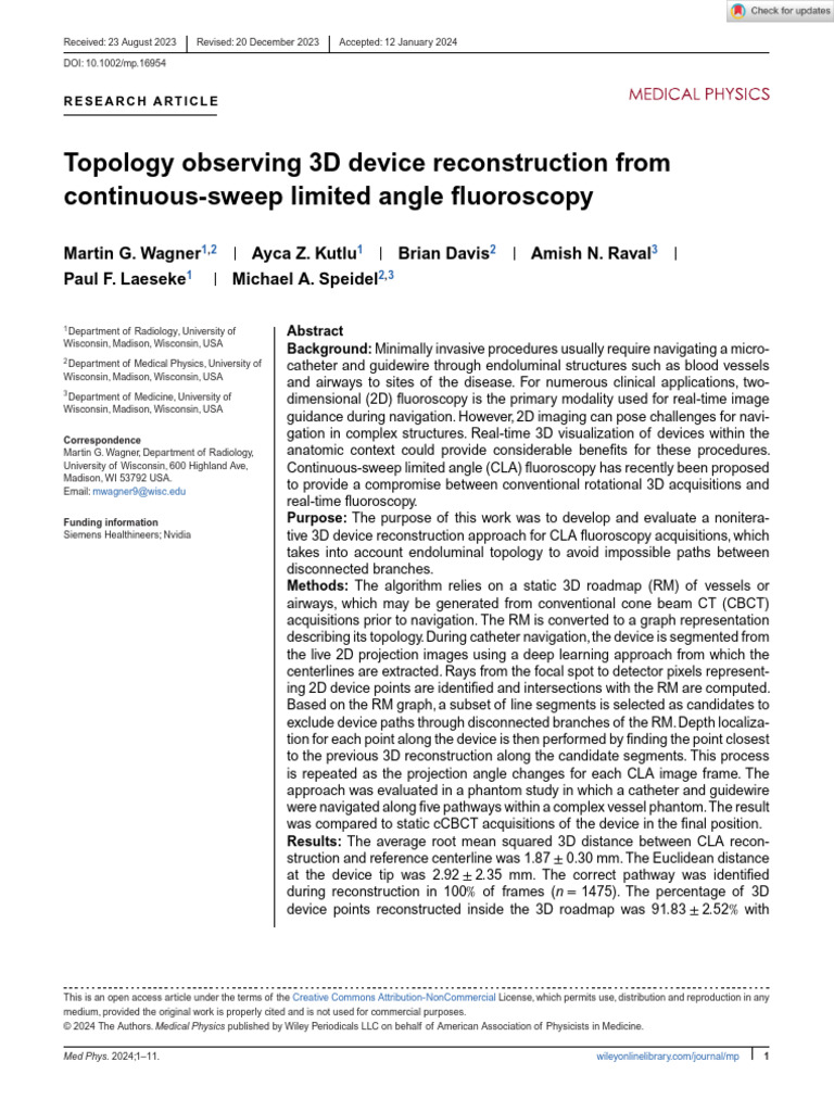 Medical Physics - 2024 - Wagner - Topology Observing 3D Device Reconstruction From Continuous ...