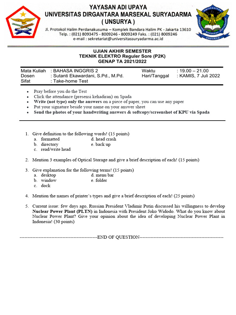 UAS Bahasa Inggris 2 (TE-P2K) | PDF