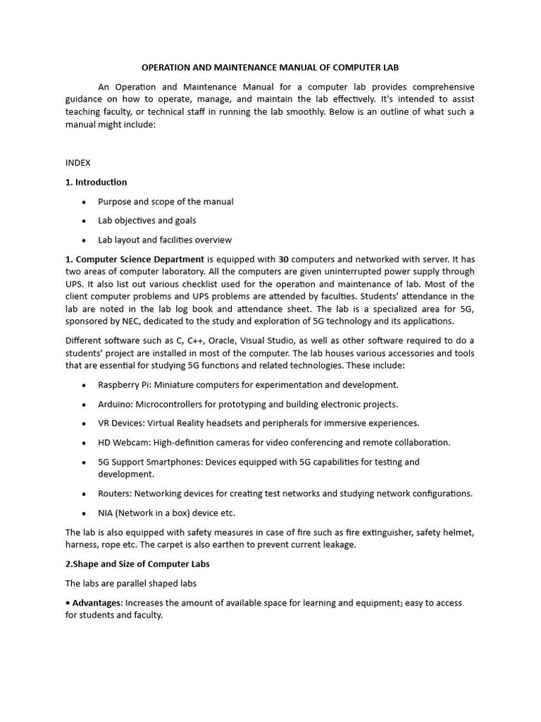 Operation and Maintenance Manual of Computer Lab | PDF | Laboratories ...