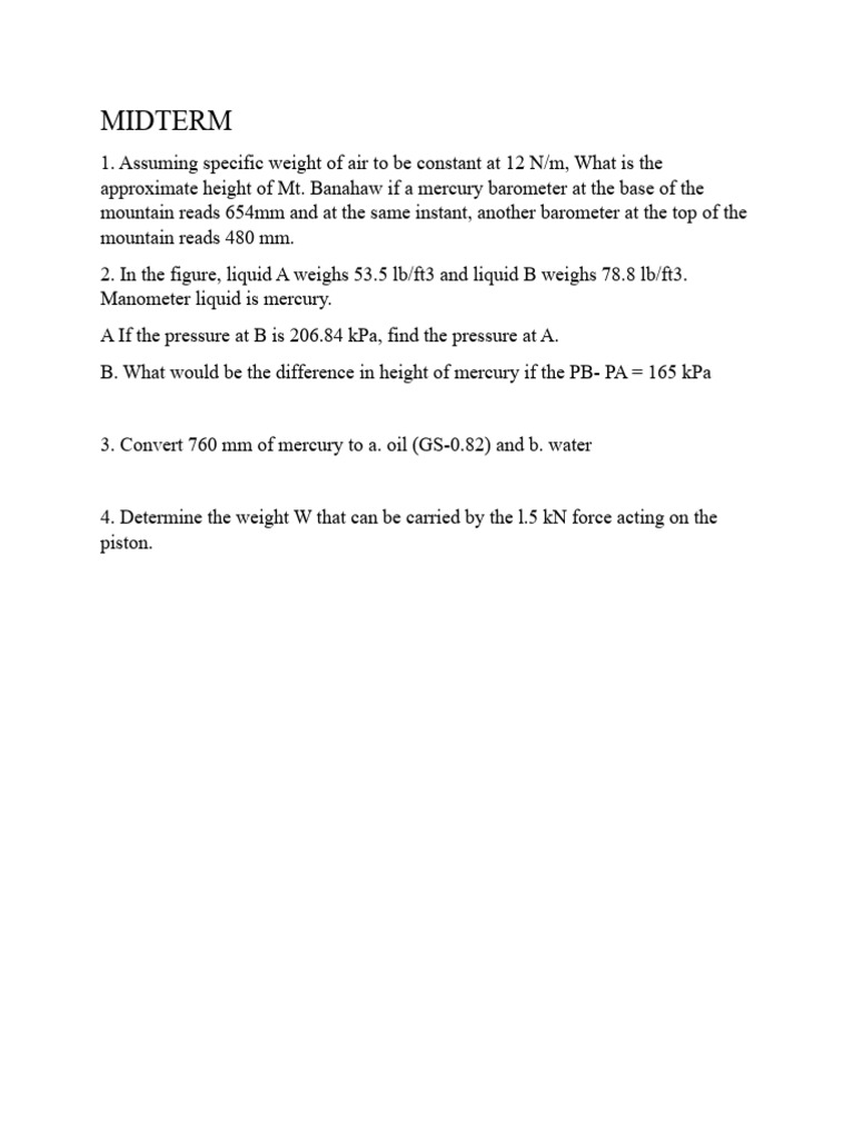 Calculating Pressure and Height in Fluid Mechanics | PDF