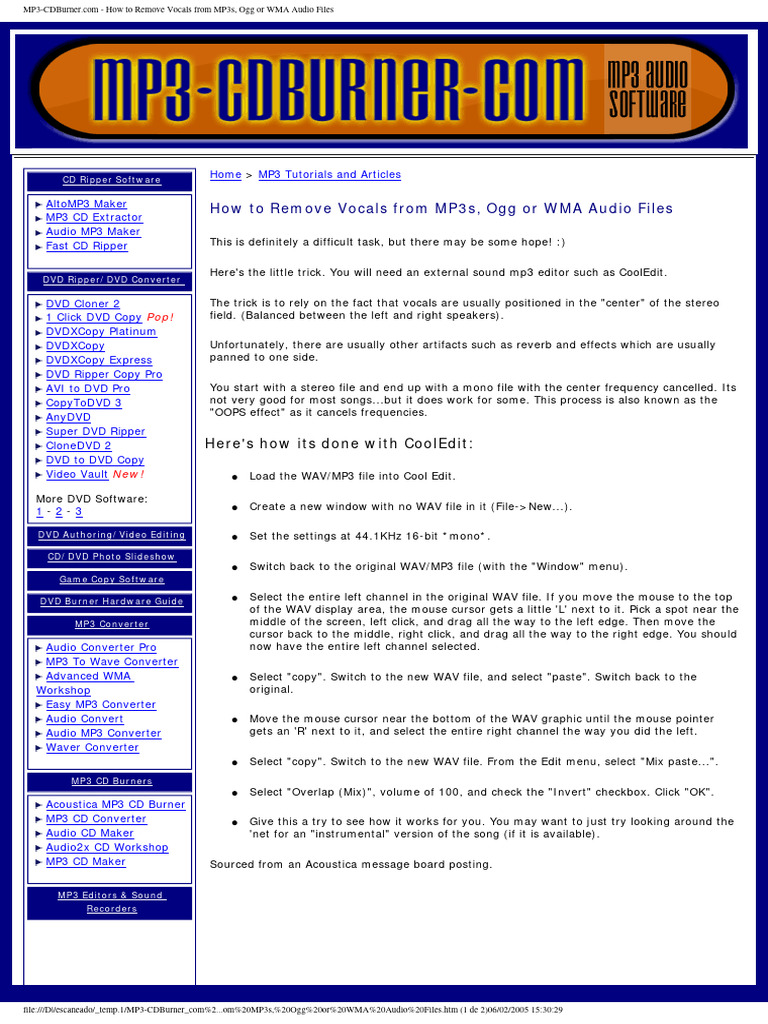 How To Remove Vocals From MP3s, Ogg or WMA Audio Files | PDF | Mp3 ...