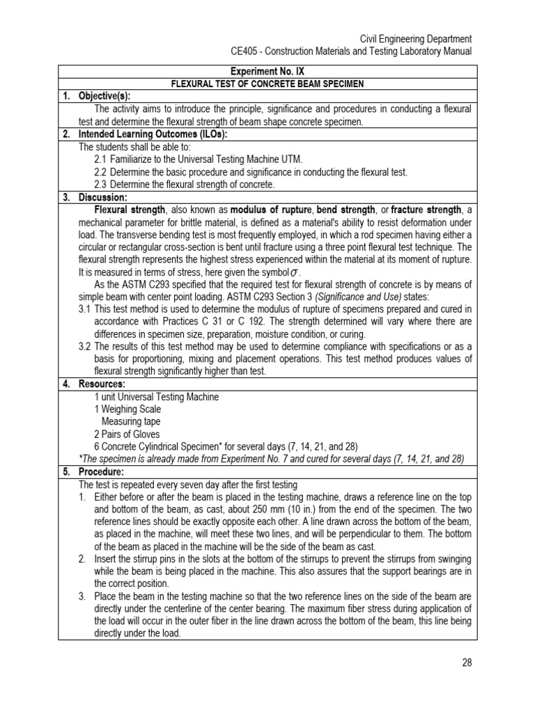 Experiment 9 - Concrete Beam For Flexural Bending Test | PDF | Strength ...