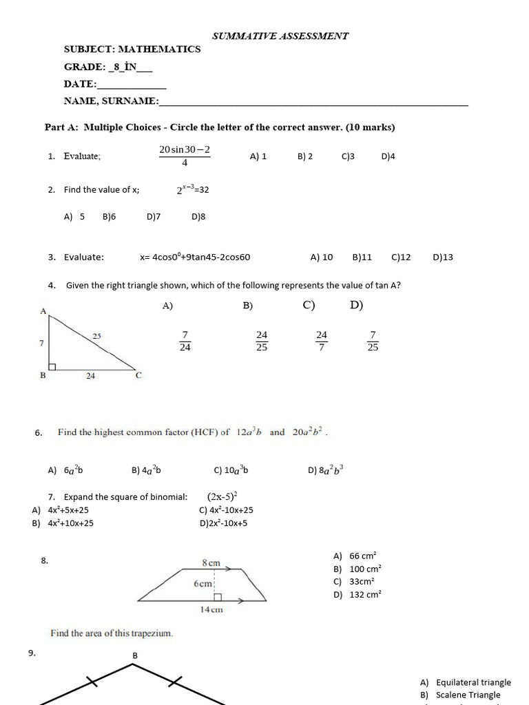 Summative Assessment 5 | PDF | Triangle | Area