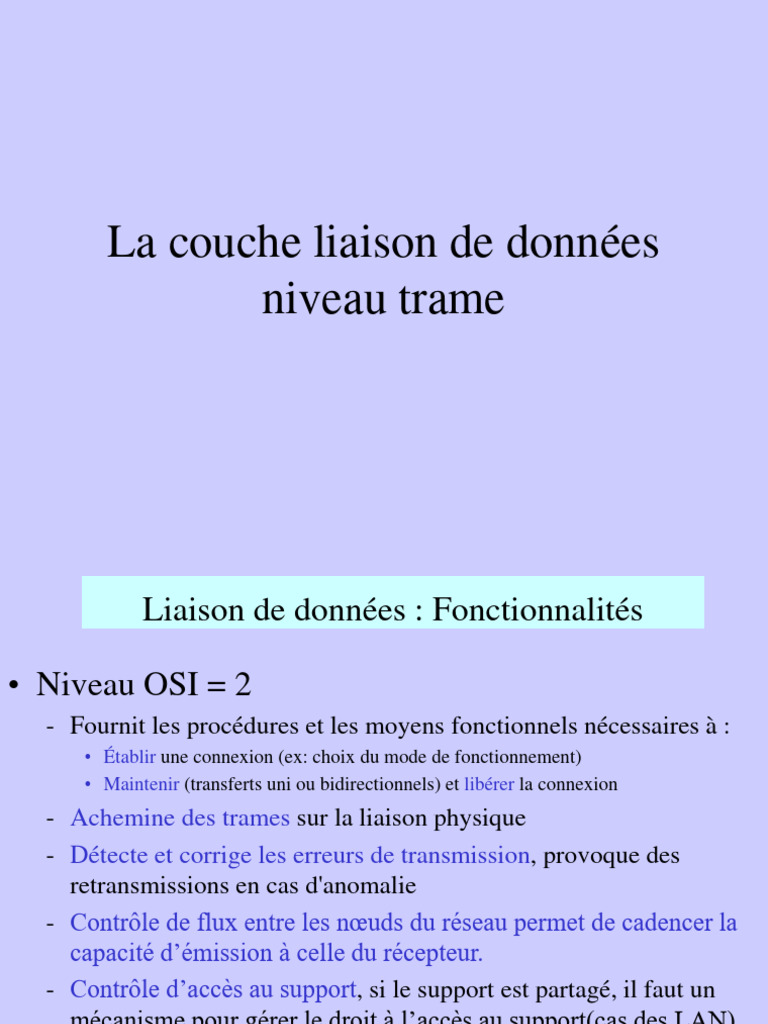 Fonctionnalités de la couche liaison OSI | PDF | Protocoles de ...