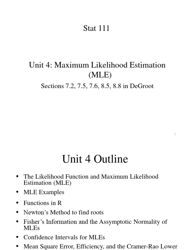 Unit 04 Maximum Likelihood Estimation 1 Per Page Pdf Estimator Bias Of An Estimator