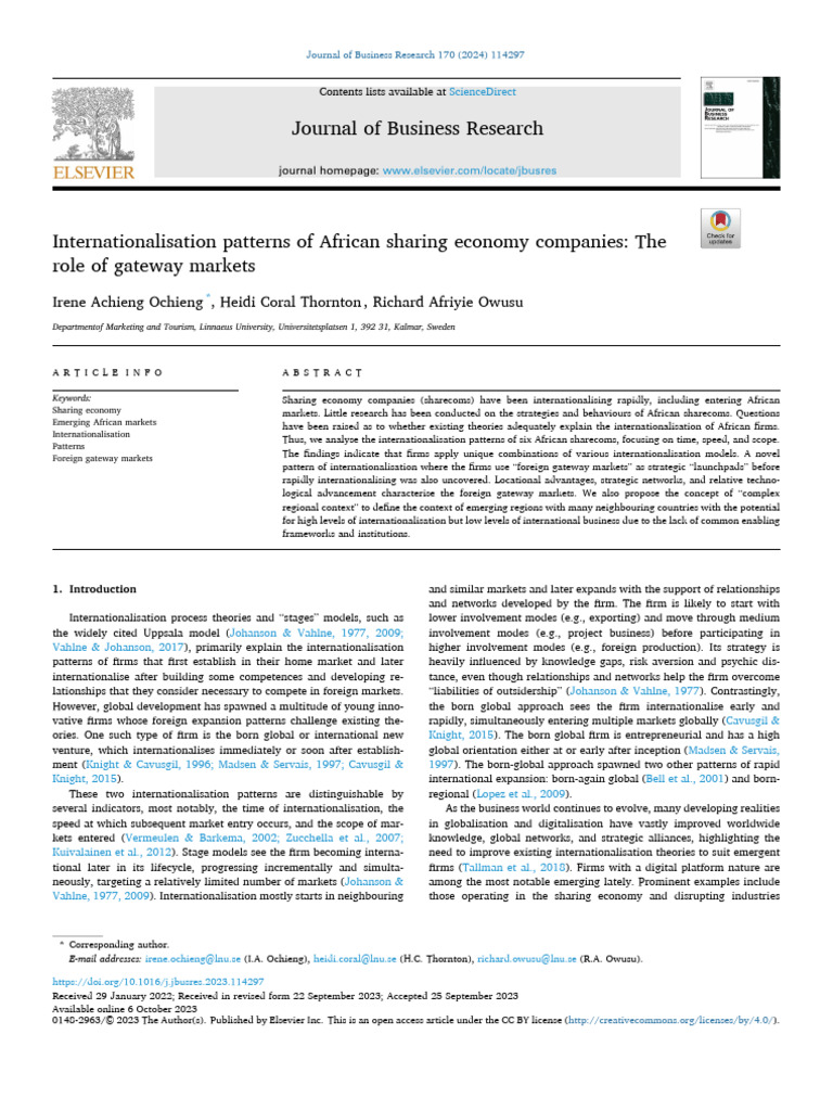 Internationalisation Patterns of African Sharing Econom - 2024 ...