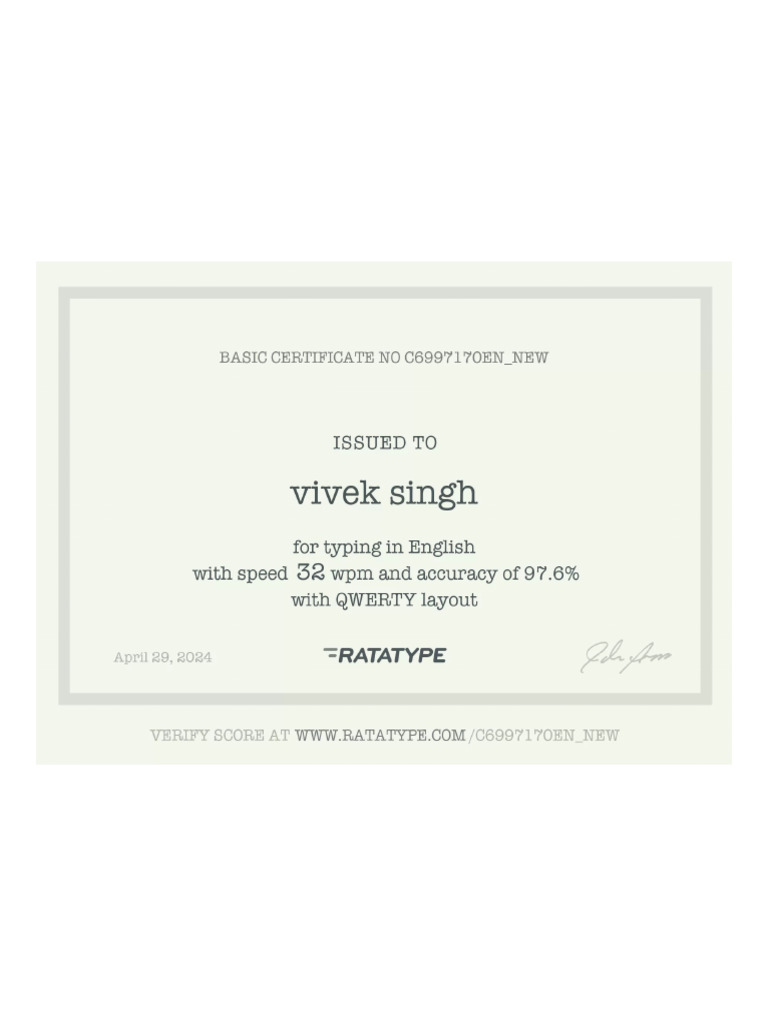 Speed Test Certificate | PDF