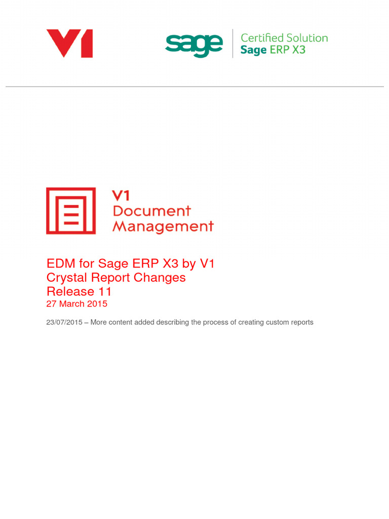 EDM For Sage ERP X3 by V1 - Crystal Report Changes | PDF | Fax ...
