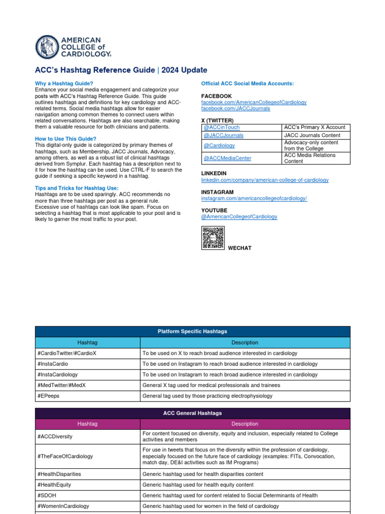 ACC Social Media Hashtag Reference Guide | PDF | Myocardial Infarction ...