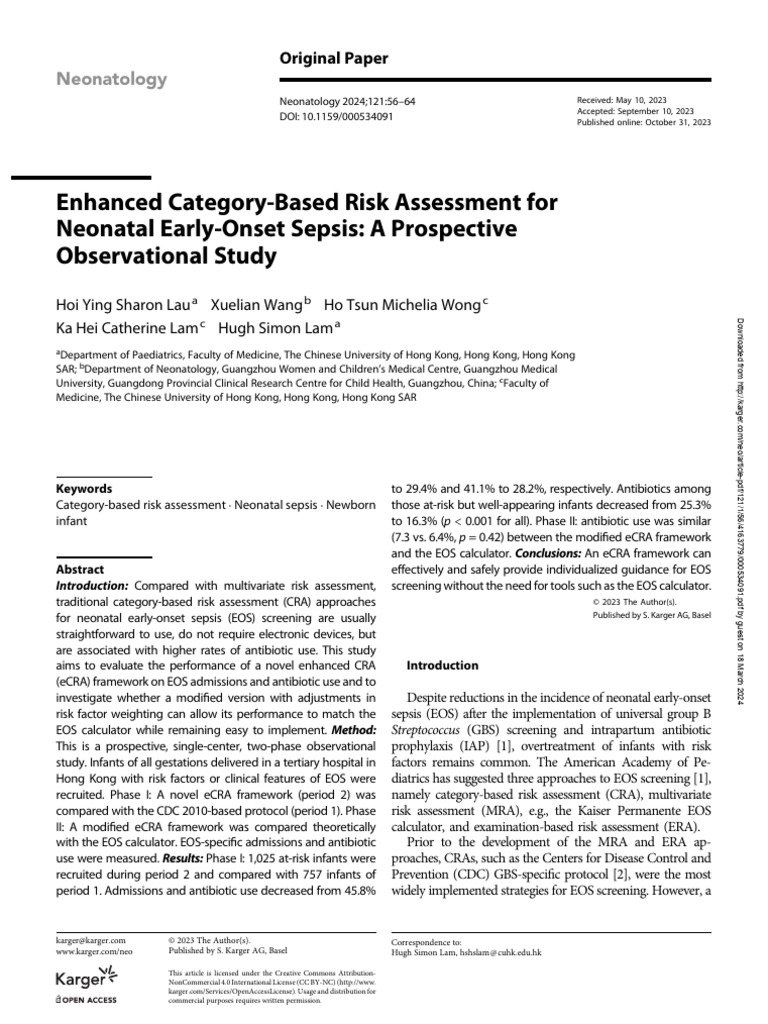 eCRA For Early Sepsis | PDF | Neonatology | Infants