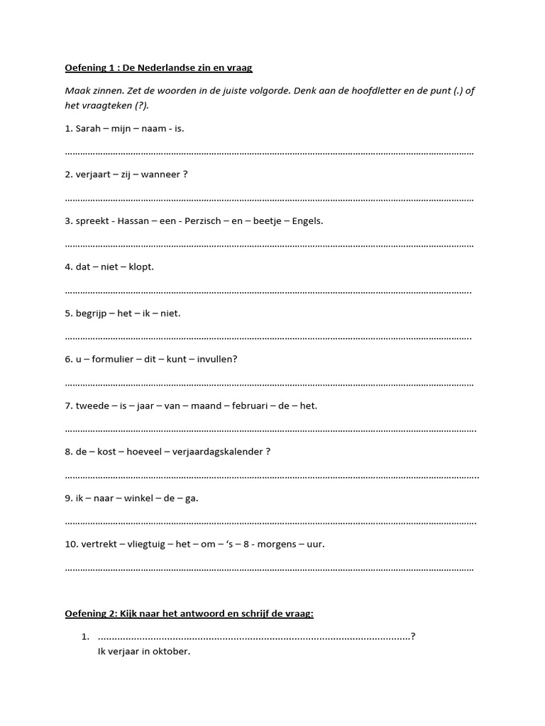 Oefening Zin en Vraag | PDF