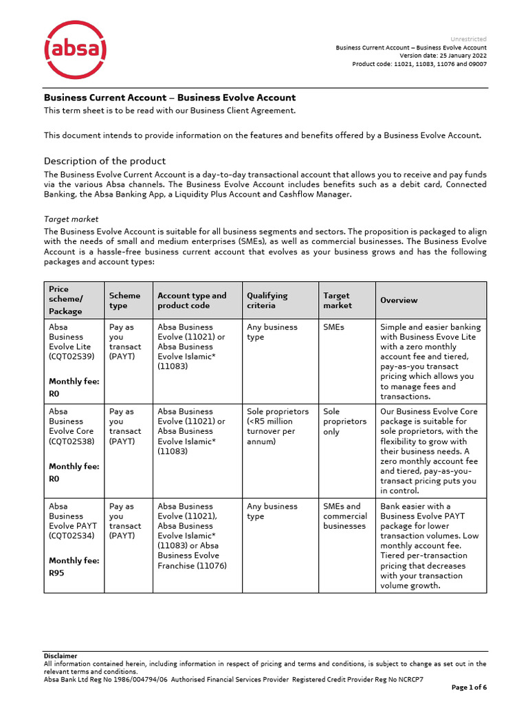 Business Current Account Business Evolve Account ENG | PDF ...