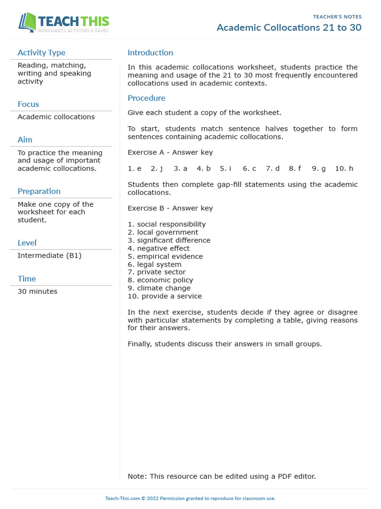 Academic Collocations 21 To 30 | PDF | Economies