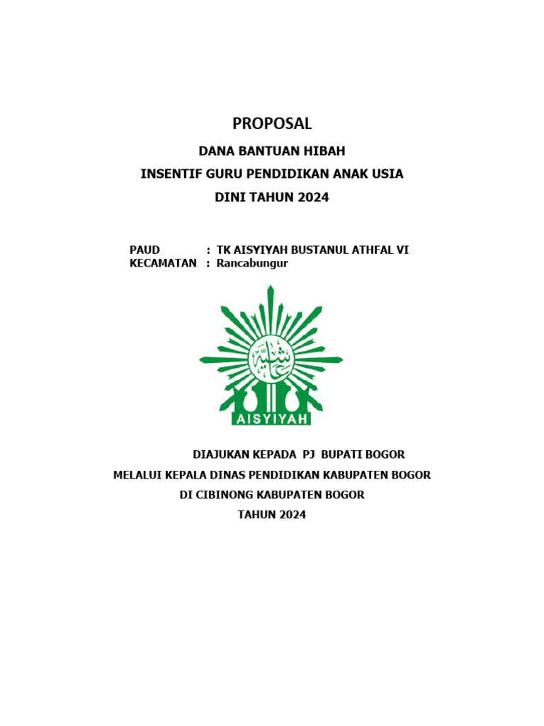 Proposal Pengajuan Insentif Paud TH 2024 | PDF