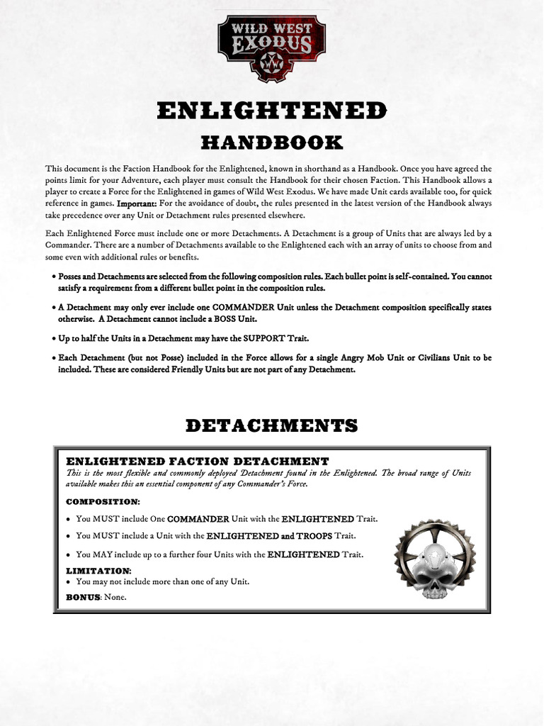 Enlightened Faction Handbook for Wild West Exodus | PDF