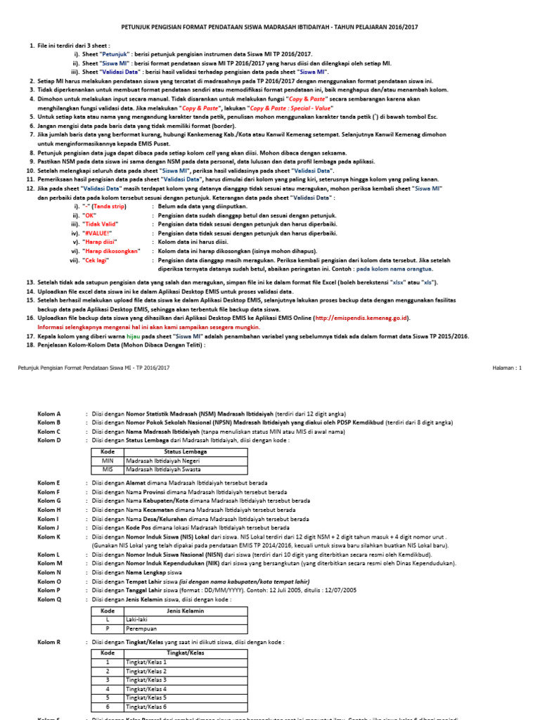 Form MI TP 2016-2017 (Siswa) 2 Kip | PDF