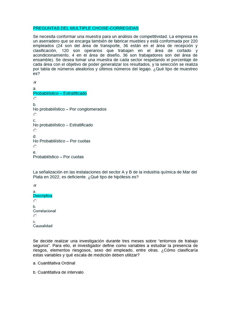 Preguntas Del Multiple Choise | PDF | Muestreo (Estadísticas) | Investigación cuantitativa
