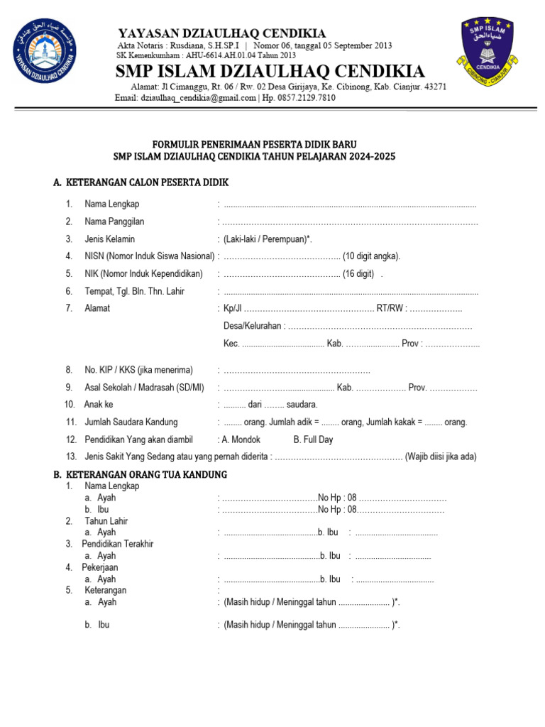 Formulir PPDB SMP | PDF
