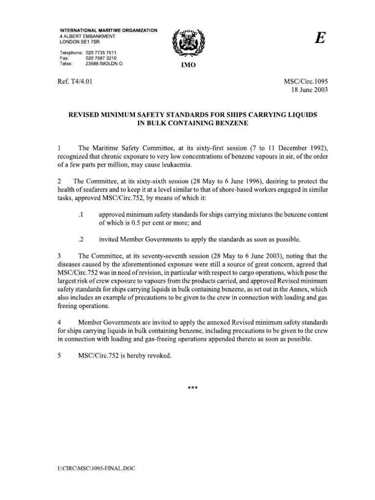 IMO MSC Circ 1095 - Exposure To Harmful Gases | PDF