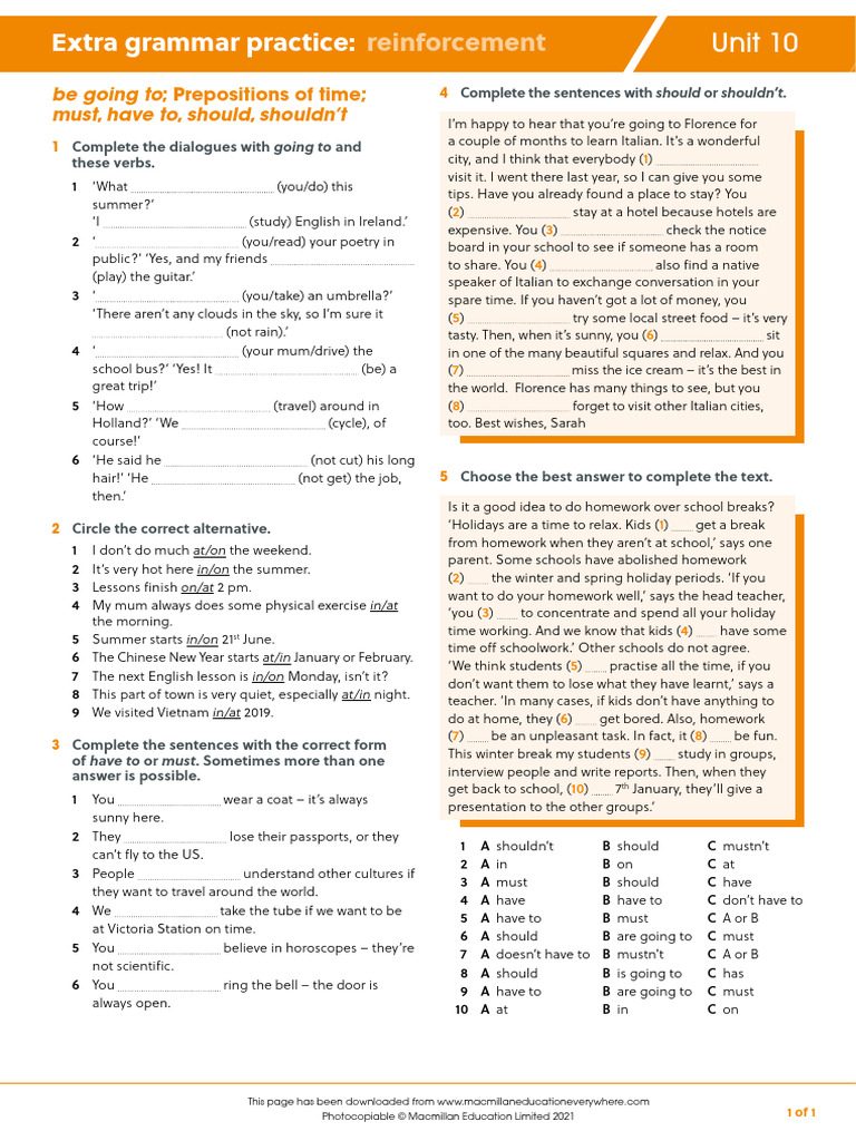 A1PLUS U10 Extra Grammar Practice Reinforcement | PDF | Language Arts & Discipline