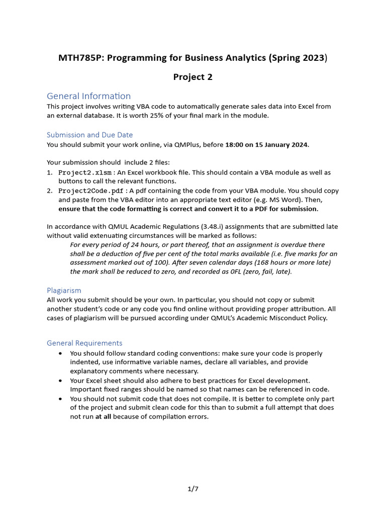 Project 2 Specification | PDF | Parameter (Computer Programming) | Microsoft Excel