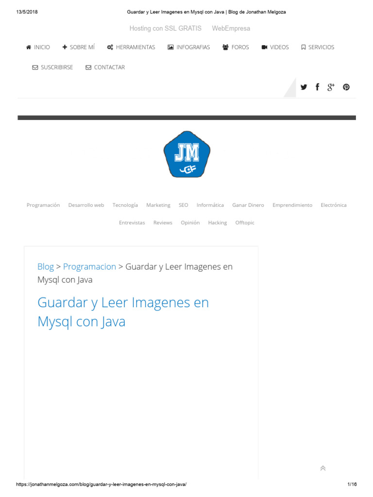 Guardar_y_Leer_Imagenes_en_Mysql_con_Jav | PDF | Mi sql | Blog
