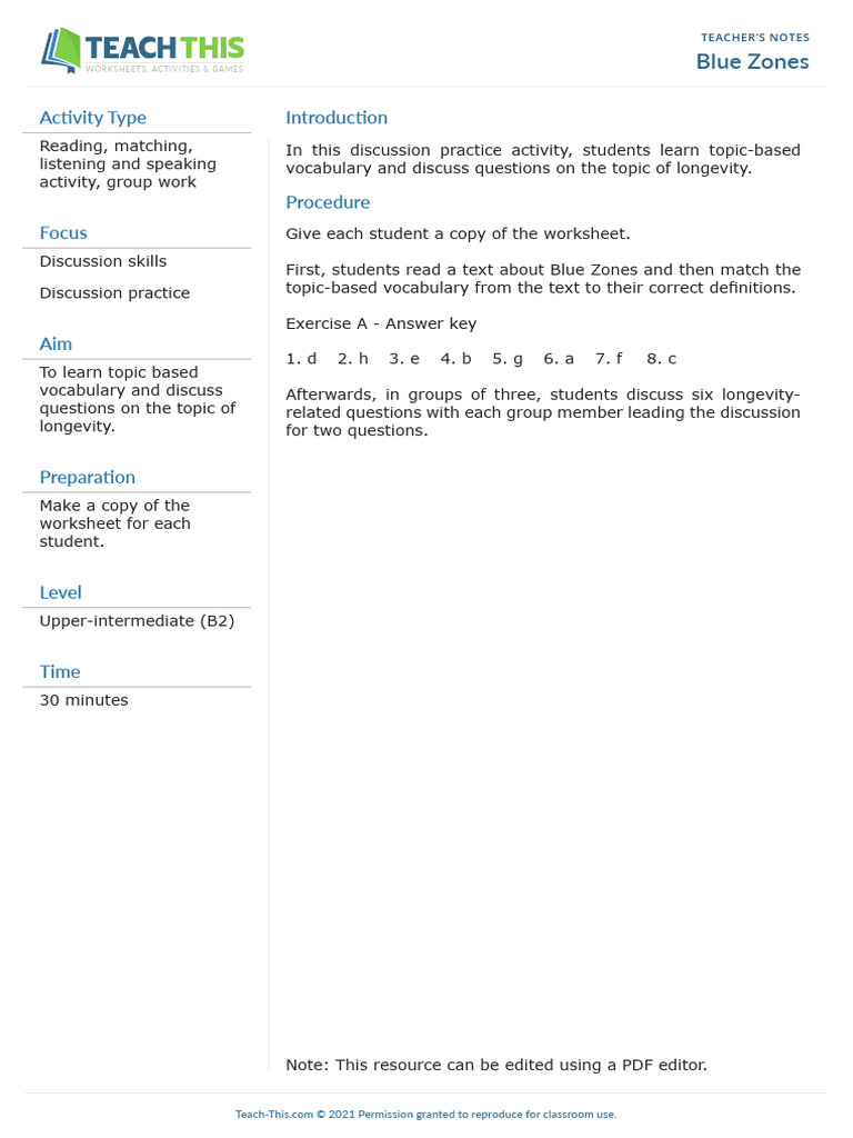 Blue Zones: Longevity Discussion Guide | PDF | Diet (Nutrition) | Diet ...