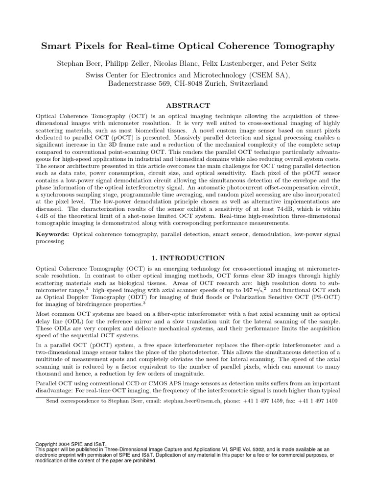 EI2004_Smart_Pixels_OCT | PDF | Interferometry | Coherence (Physics)