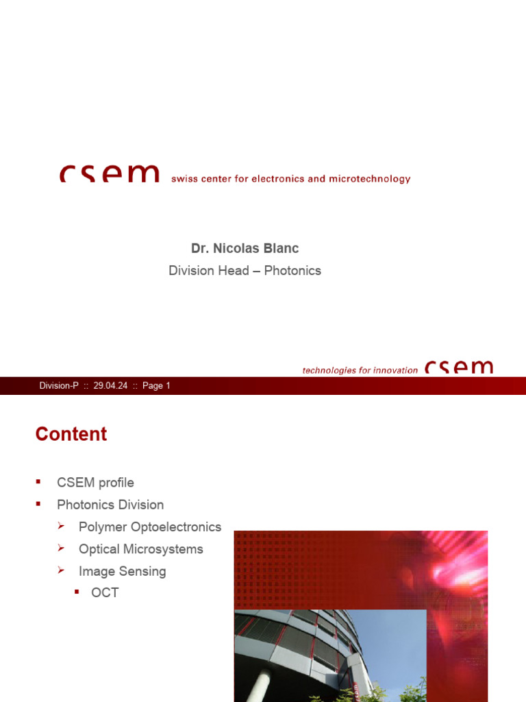 CSEM Photonics Division Overview | PDF | Pixel | Image Scanner