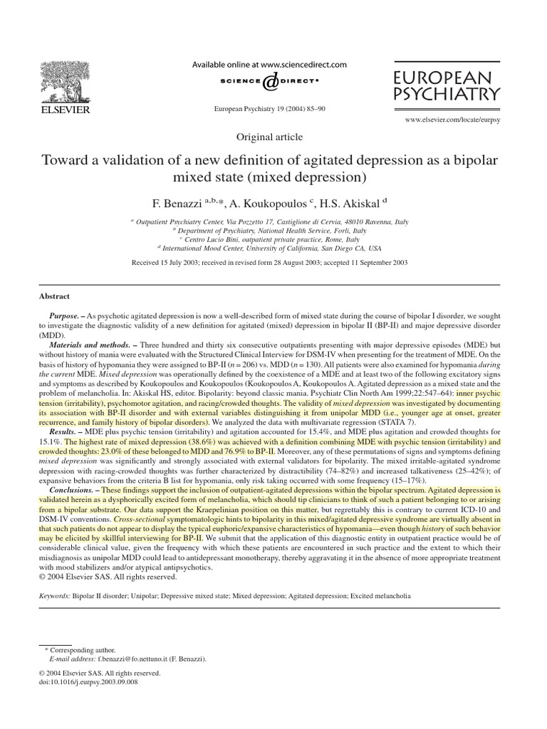 Benazzi Et Al. (2004) - Toward The Validation of A New Definition of ...