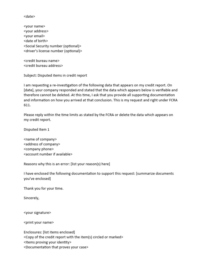 Credit Report Dispute Letter 611 | PDF