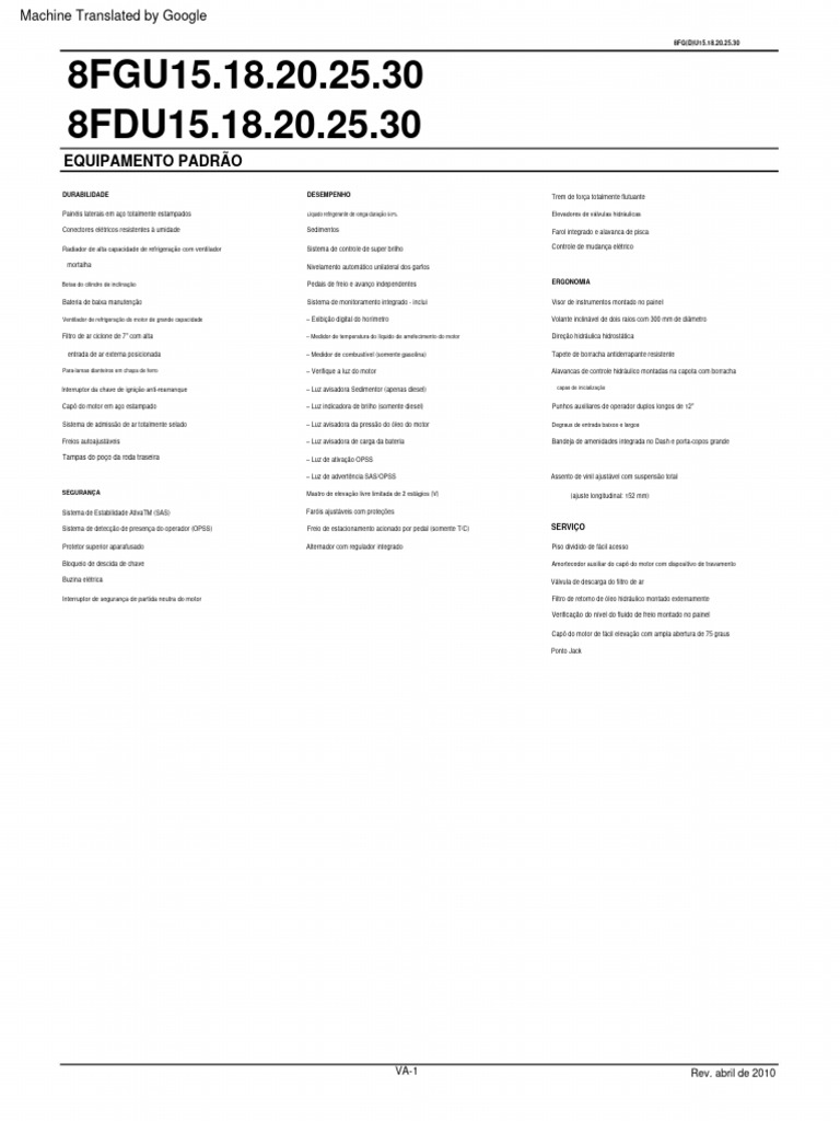 Especificacoes Tecnicas 8FG BR | PDF | Motores | Pneu