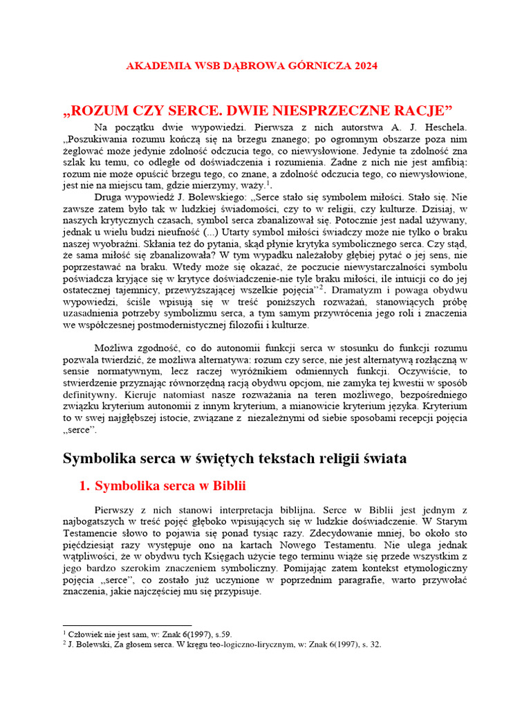 Konspekt Rozum Czy Serce | PDF