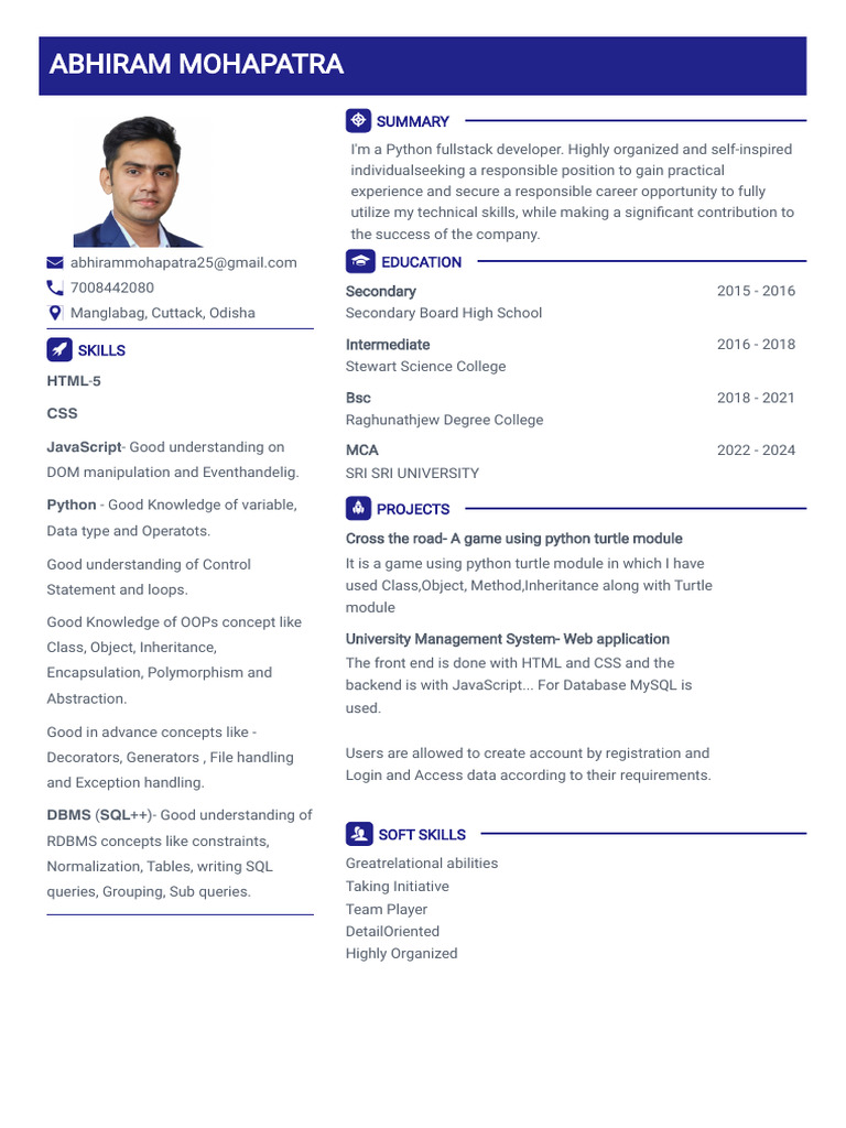 Abhiram Mohapatra Resume | PDF | Class (Computer Programming) | Object (Computer Science)