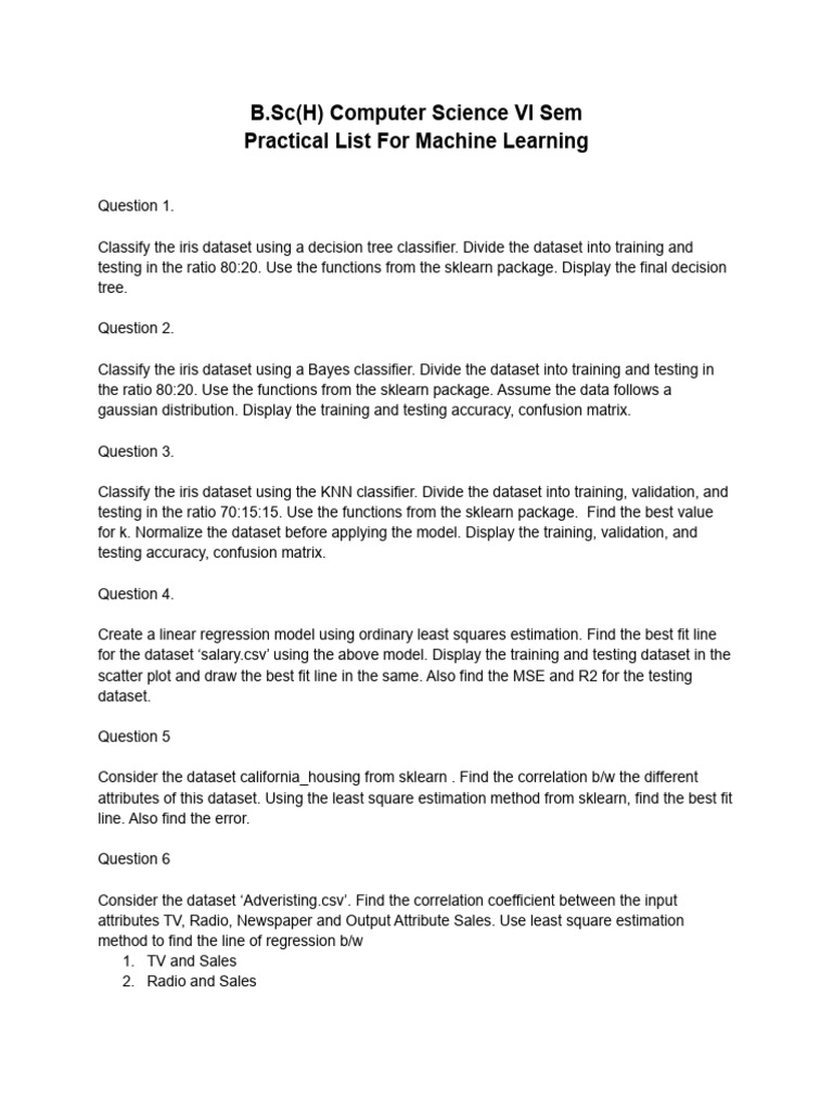 ML - Practical List | PDF | Linear Regression | Least Squares ML - Practical List | PDF | Linear Regression | Least Squares