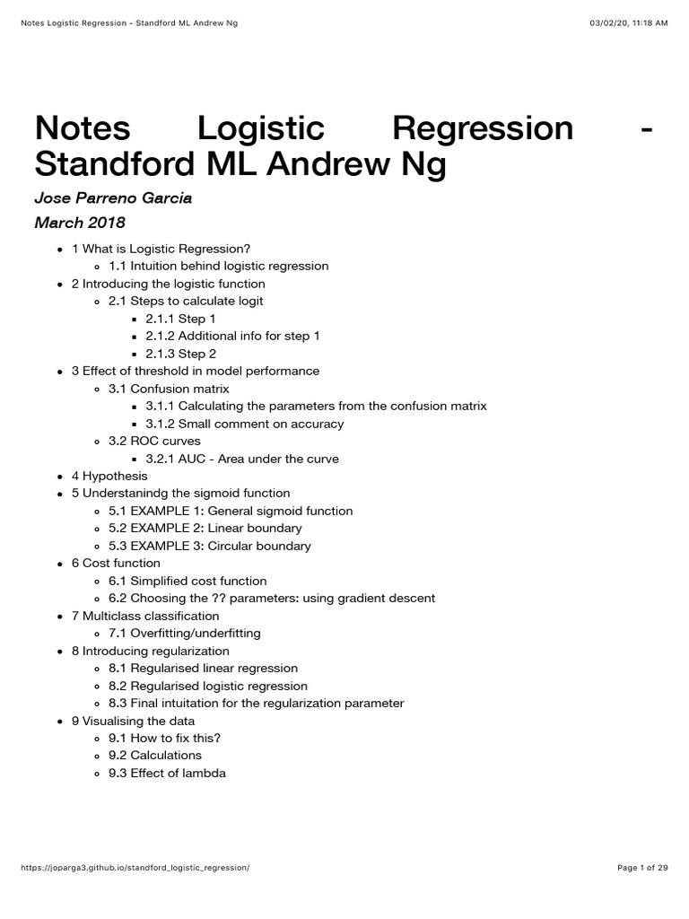 Lecture - 6.2 - Logistic Regression - Standford ML Andrew NG | PDF | Receiver Operating ...