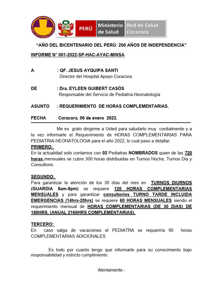 Requerimiento de Horas Complementarias 2022 | PDF | Salud y bienestar