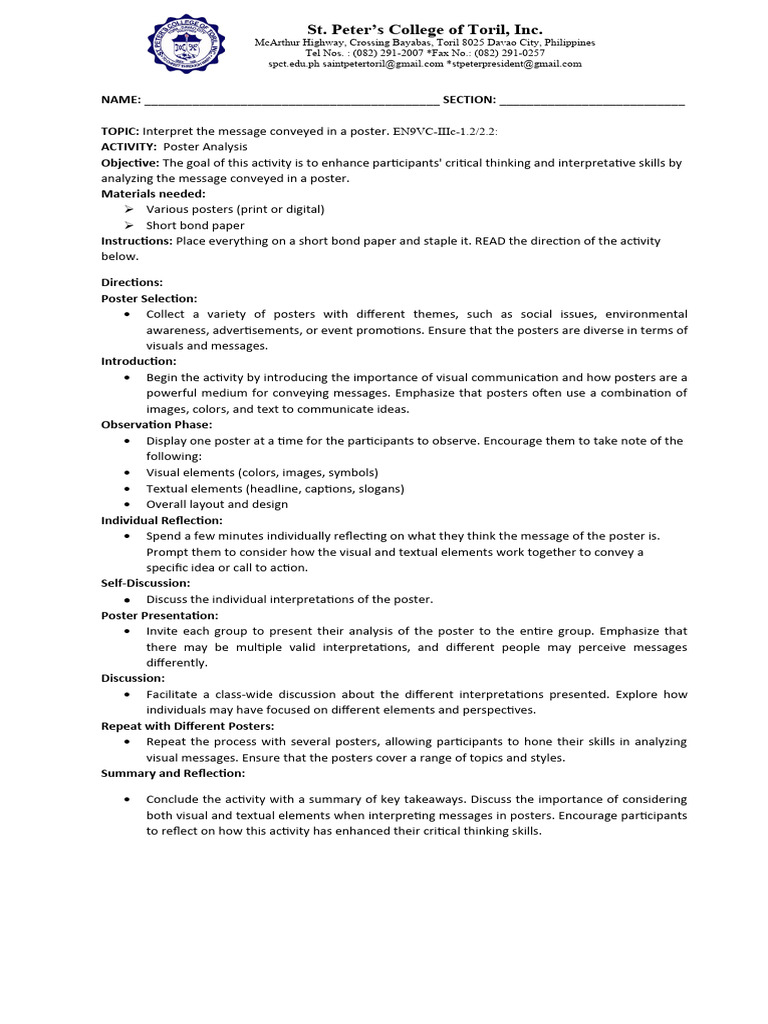 Activity 1 Asynchronous | PDF | Poster | Critical Thinking