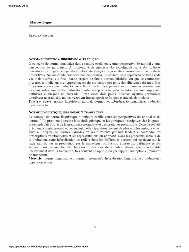 Parte 1 _ Marcos Bagno - Norma Linguística, Hibridismo e Tradução | PDF ...