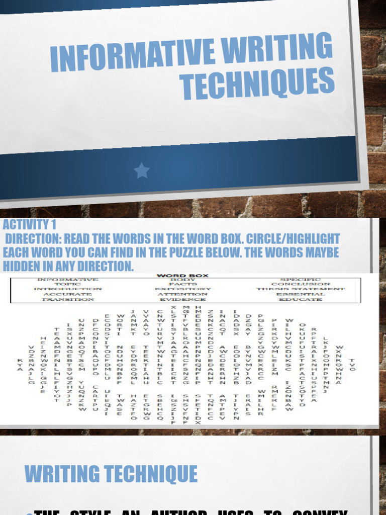 Informative Writing Techniques | PDF | Essays | Human Communication