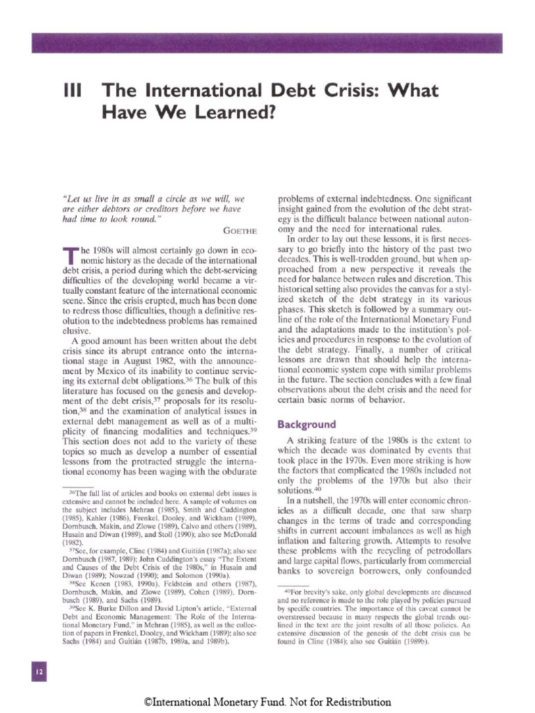 Lessons from the 1980s Debt Crisis | PDF | Debt | International ...