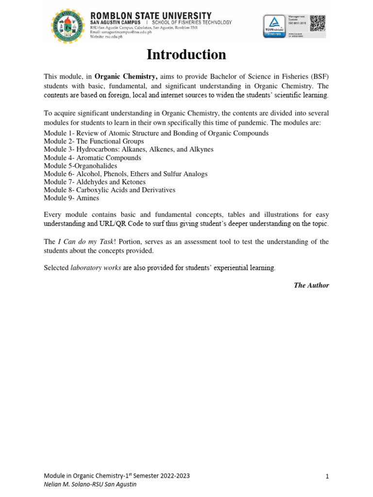 Organic Chemistry Module 1 Pdf Chemical Bond Molecules