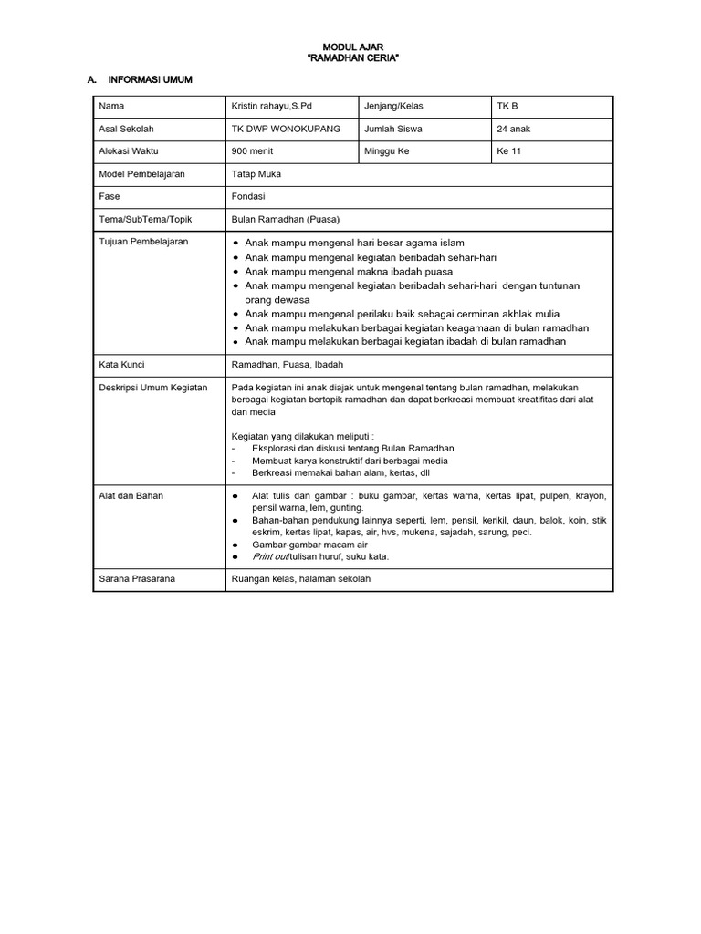 Modul Ajar Ramadhan B | PDF