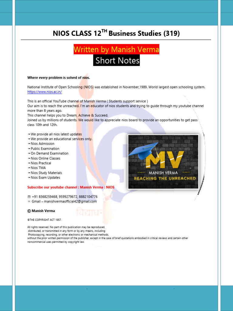 Short Notes: Written by Manish Verma Written by Manish Verma | PDF | E ...